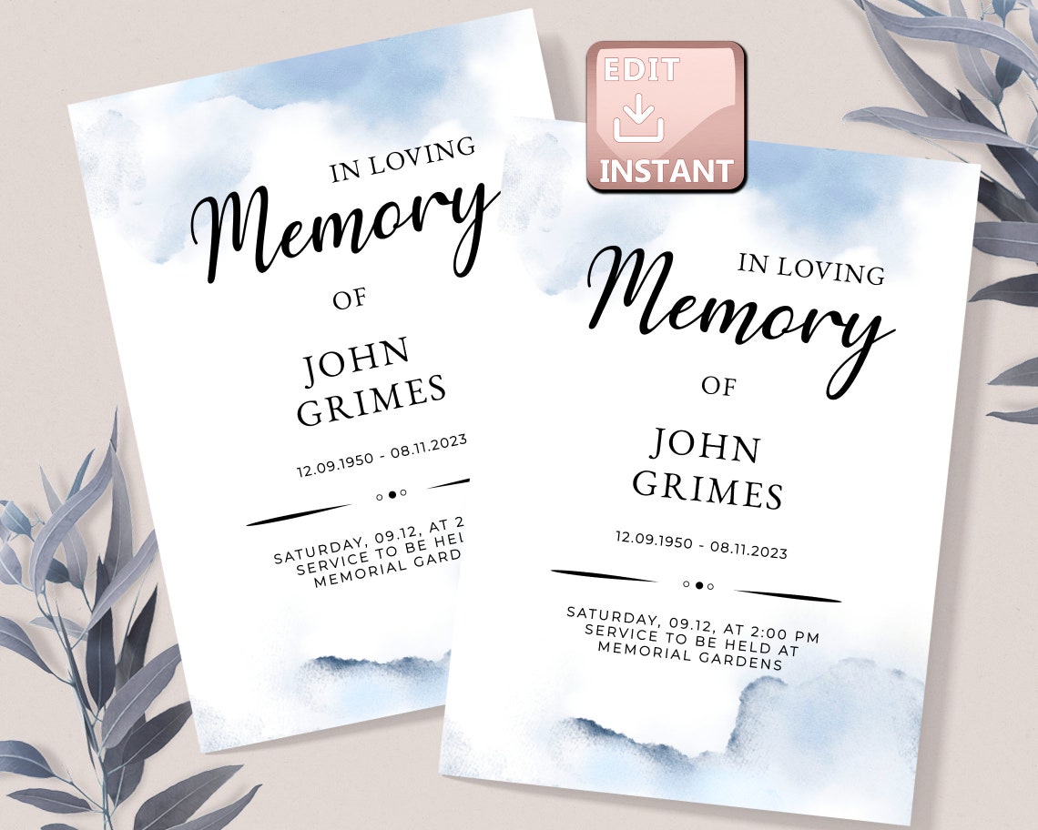 Funeral Program Template Funeral Program With Clouds 4 Page | Etsy