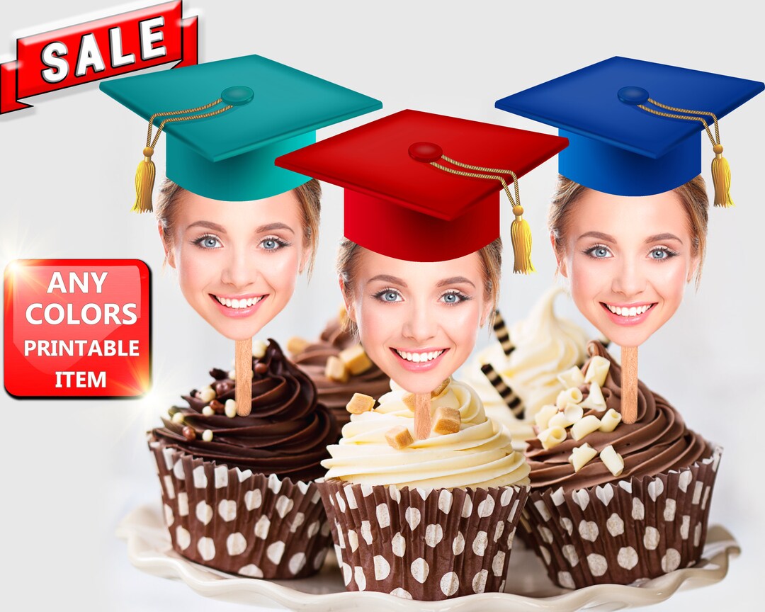 Graduation Hat Cupcake Toppers, Personalized Graduation Hat Photo ...