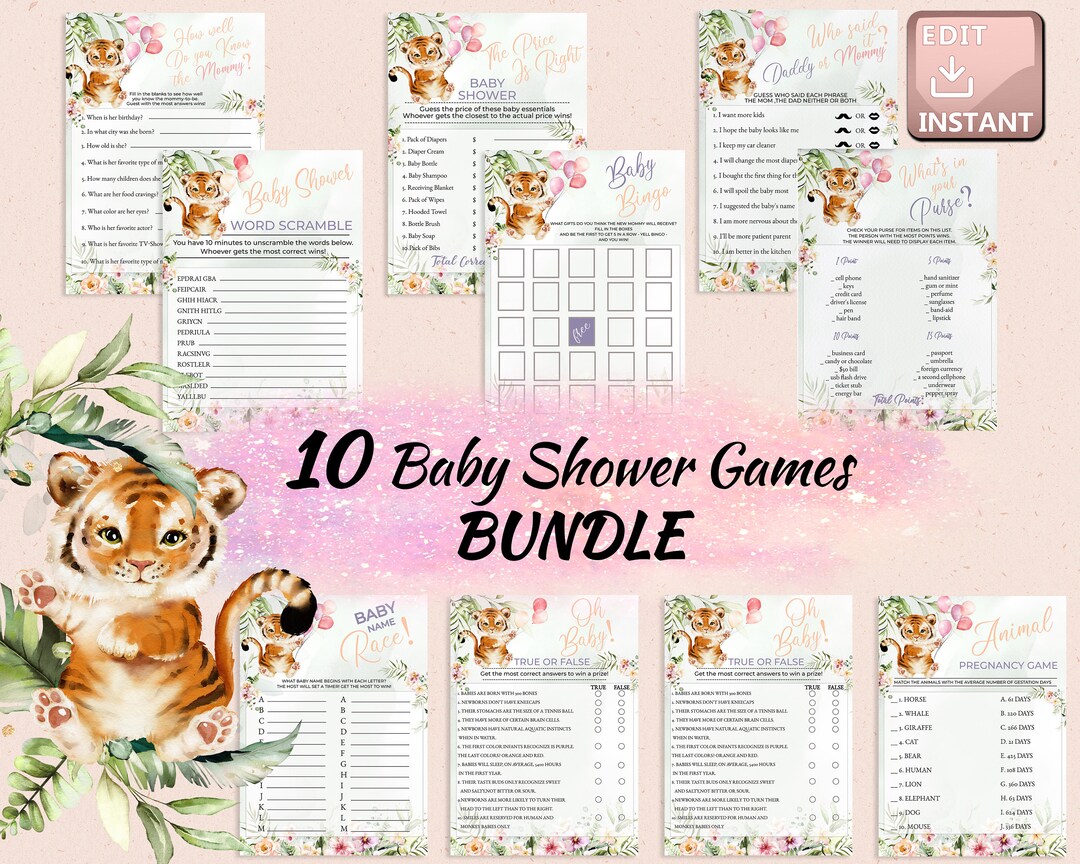 Baby Shower 10 Games Tiger Instant Download, Baby Shower Activities ...