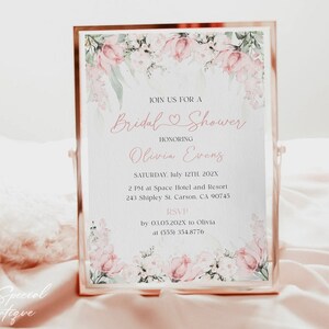 Bush Bridal Shower Invitation, Modern Bridal Shower Invite, Pink Floral ...