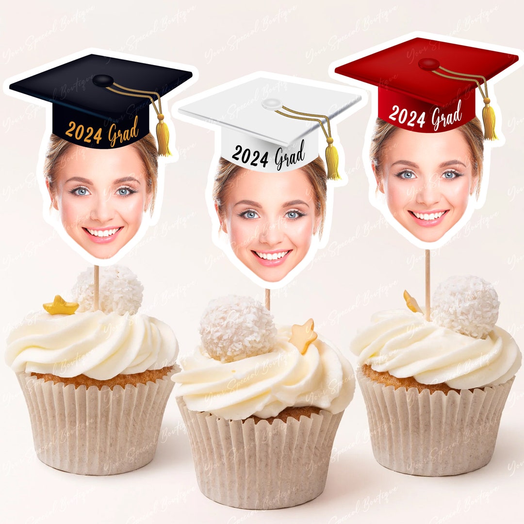 Graduation Hat Cupcake Toppers, Personalized Graduation Hat Photo ...
