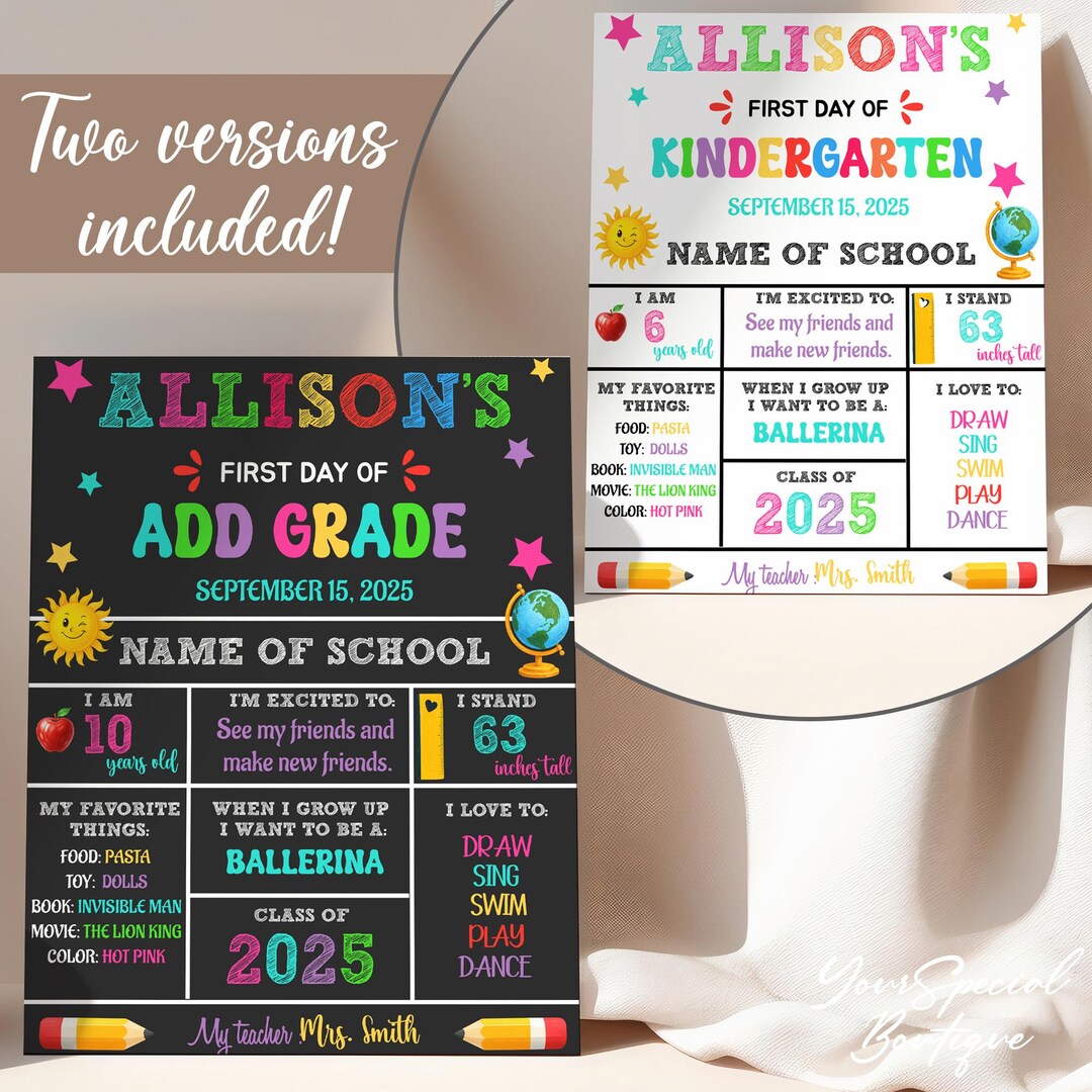 Chalkboard Back to School Sign, First Day or Last Day, 2nd Grade, 3rd ...