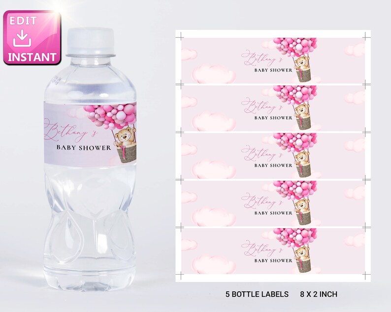 Baby Shower Bundle Girl, Printable Baby Shower Pack, Editable Bear ...