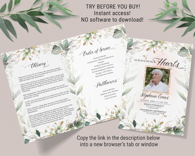 Funeral Program Template Funeral Program Template for Woman | Etsy