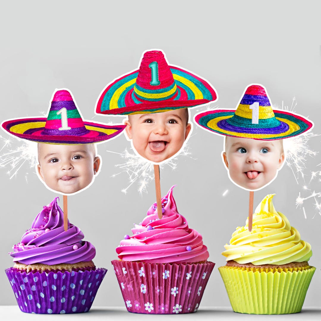 Sombrero Picture Cupcake Toppers, Face Sombrero, Sombrero Photo, Fiesta ...