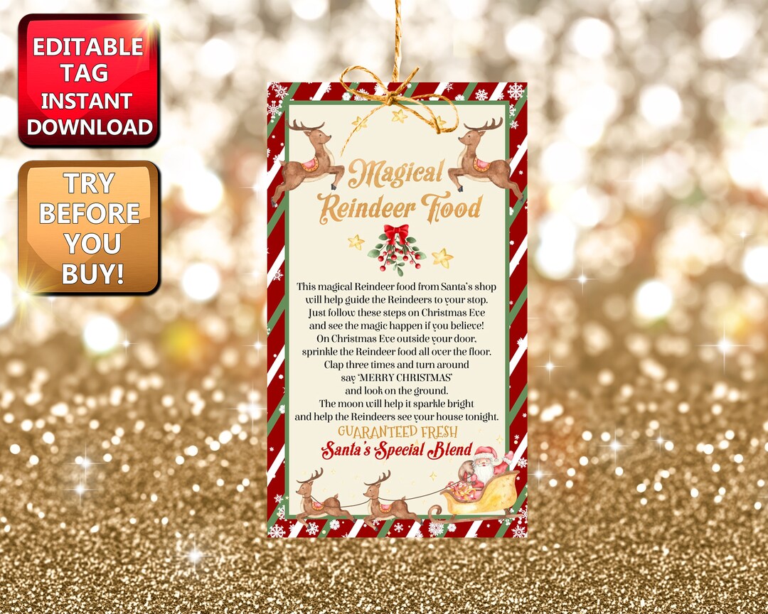 Magic Reindeer Food Tags Printable, Party Favors Kids Christmas Hang ...