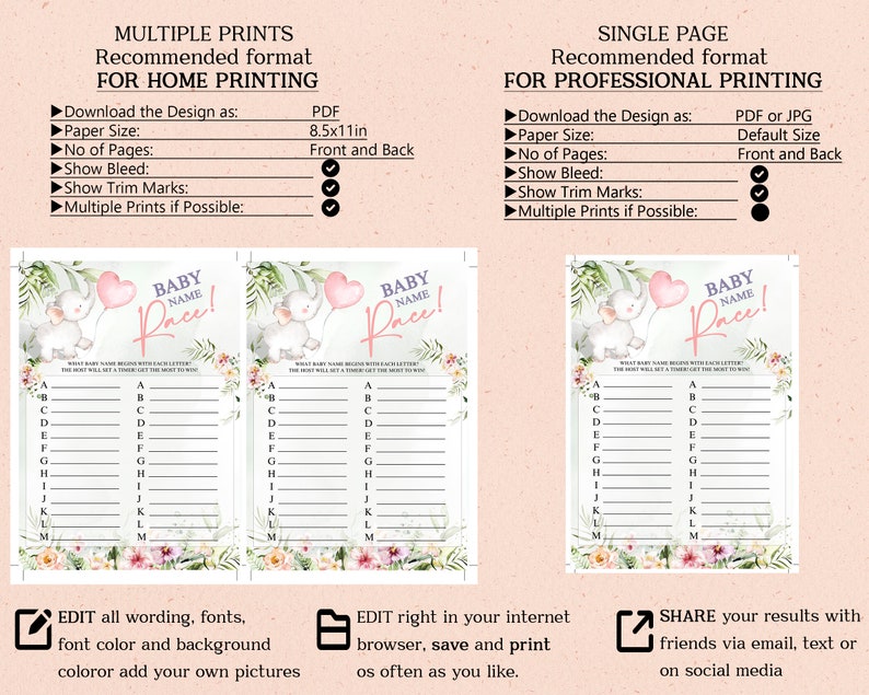 Bundle Elephant Baby Shower Games, Elephant Baby Shower Printable, Baby ...