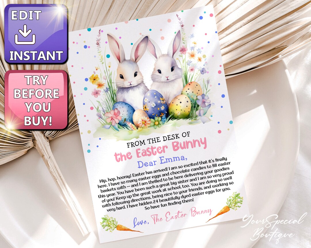 EDITABLE Official Easter Bunny Letter From the Desk of the Easter Bunny ...