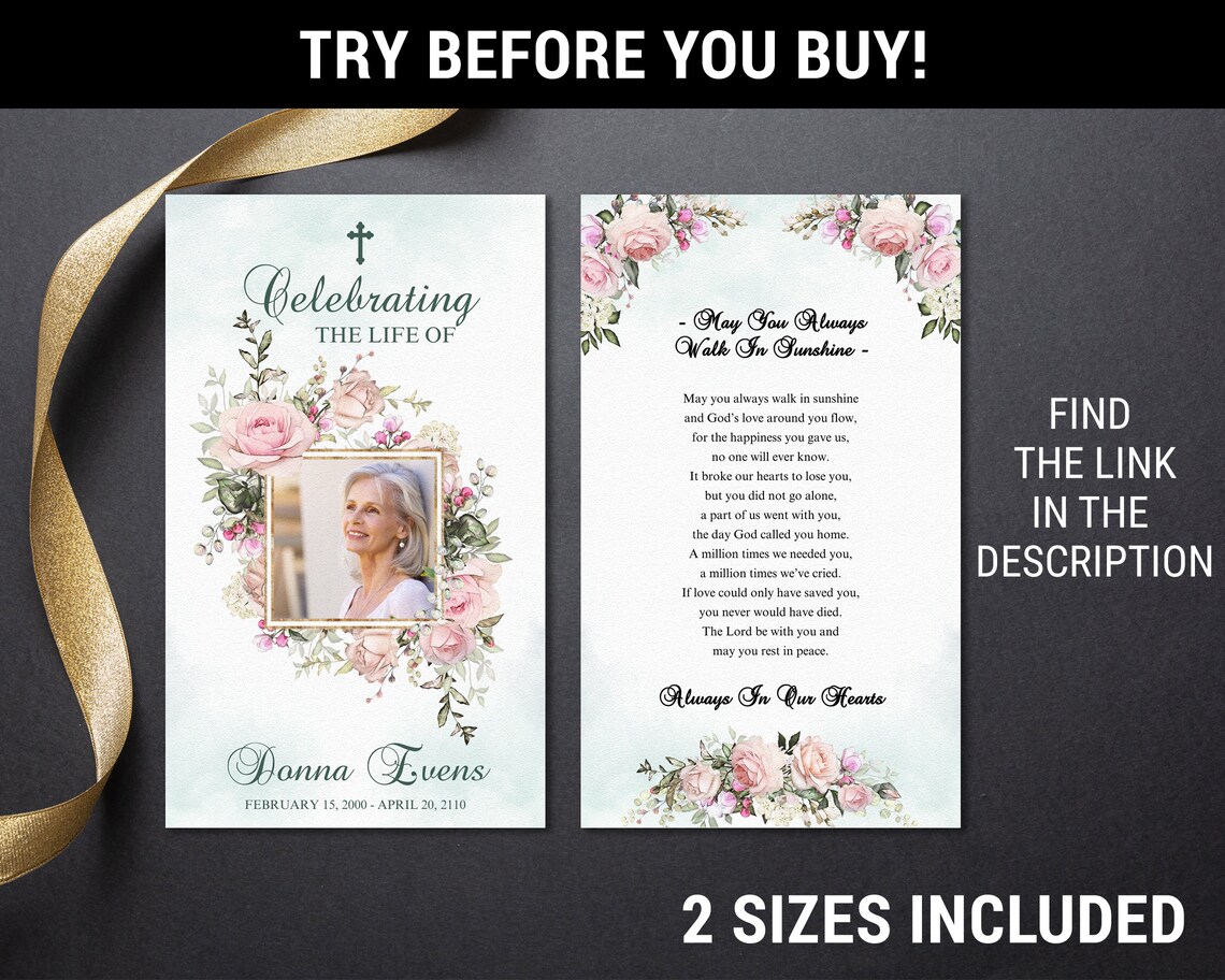 Memorial Prayer Card Template Memorial Signprayer Card - Etsy