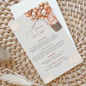 Menu Bear Balloons, Baby Shower Brunch, Dinner, Printable, Editable ...