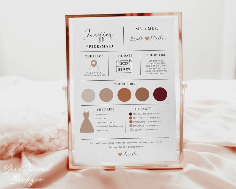 Bridesmaid Info Card Template, Bridal Party Info Card Bridesmaid ...
