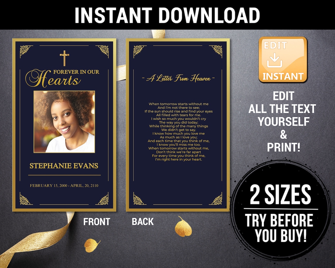 Funeral Memorial Prayer Cards With Photocustom Personalized - Etsy