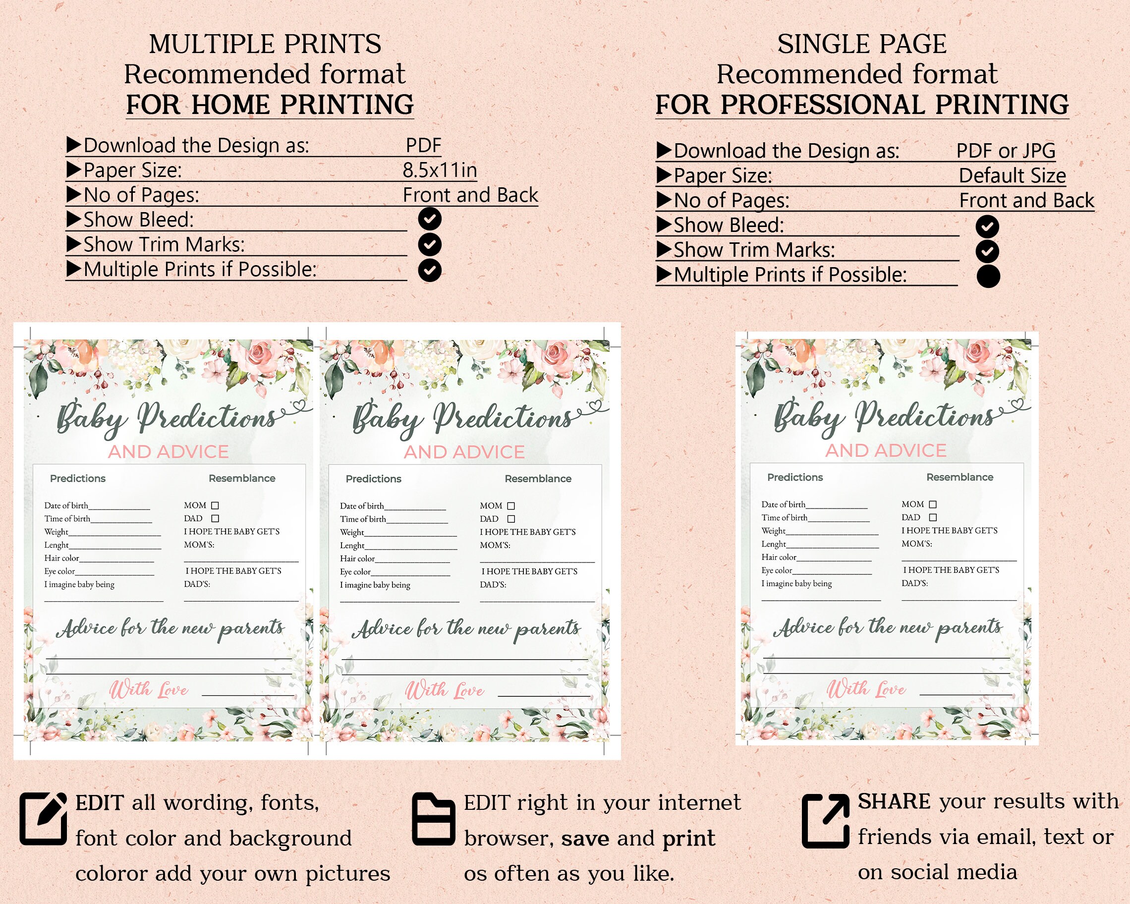 Baby Predictions Baby Shower Game Instant Download Baby - Etsy