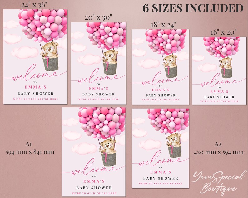 Baby Shower Bundle Girl, Printable Baby Shower Pack, Editable Bear ...