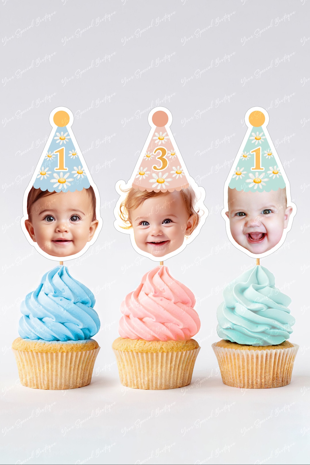 Daisy Cupcake Toppers, Kid Photo Face | Daisy Cupcake Toppers | Photo ...