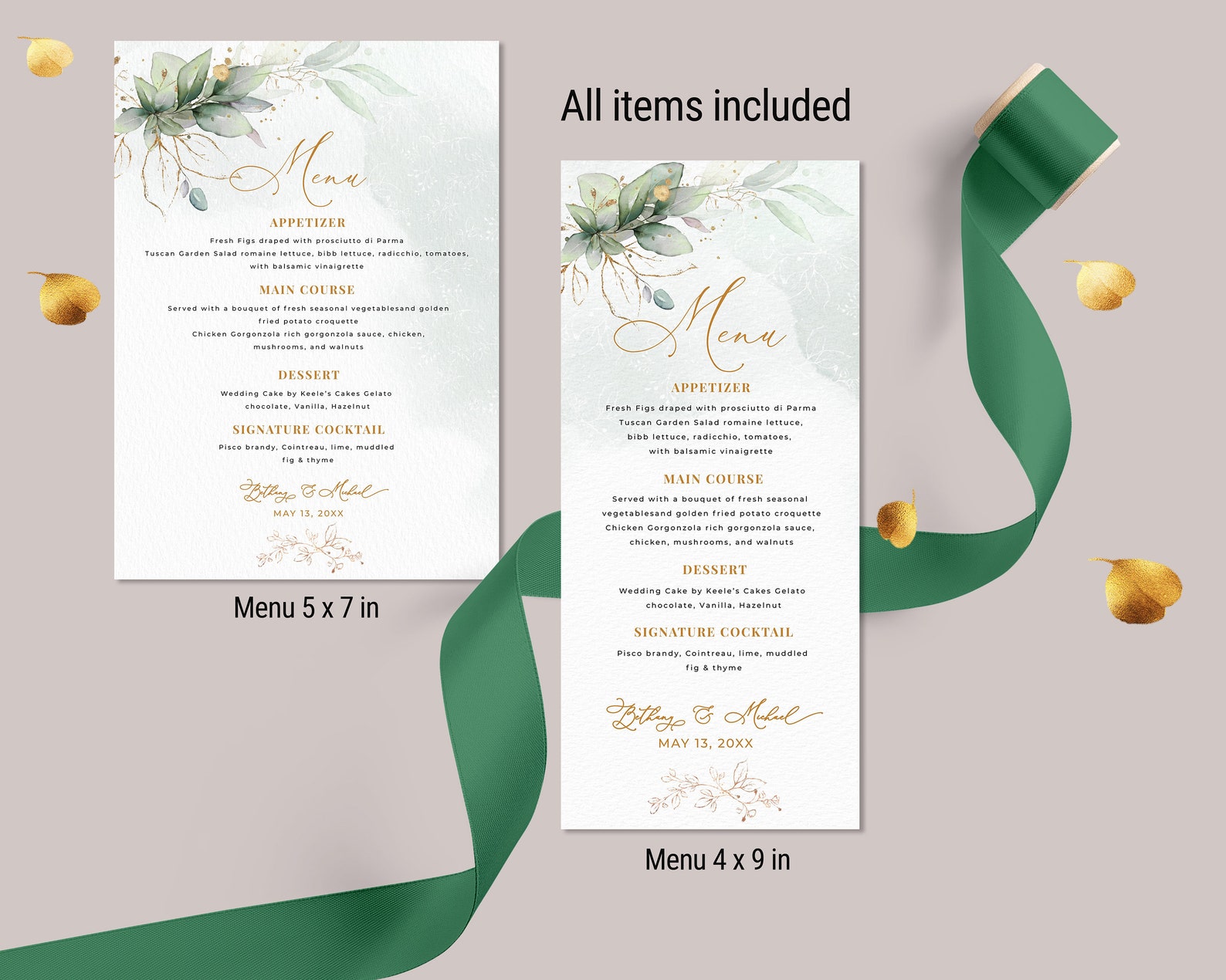 Green Wedding Menu Modern Menu Cards Minimalist Menu - Etsy