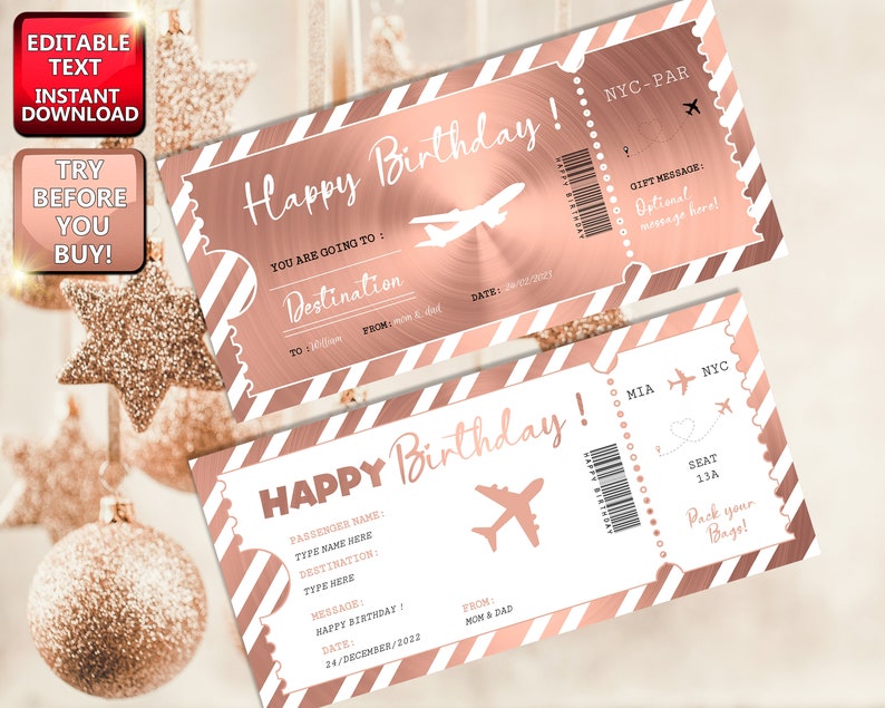 Boarding Pass Gift Ticket Surprise Trip Ticket Flight Rose - Etsy