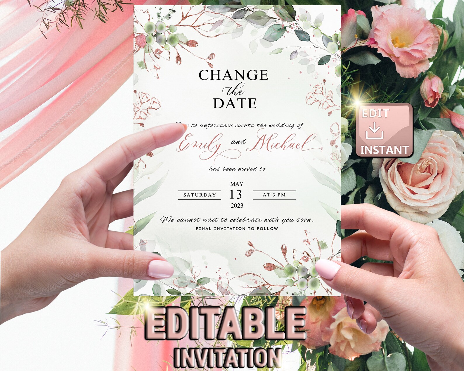 Change the Date Wedding Invitation, Change the Date Template, Change ...