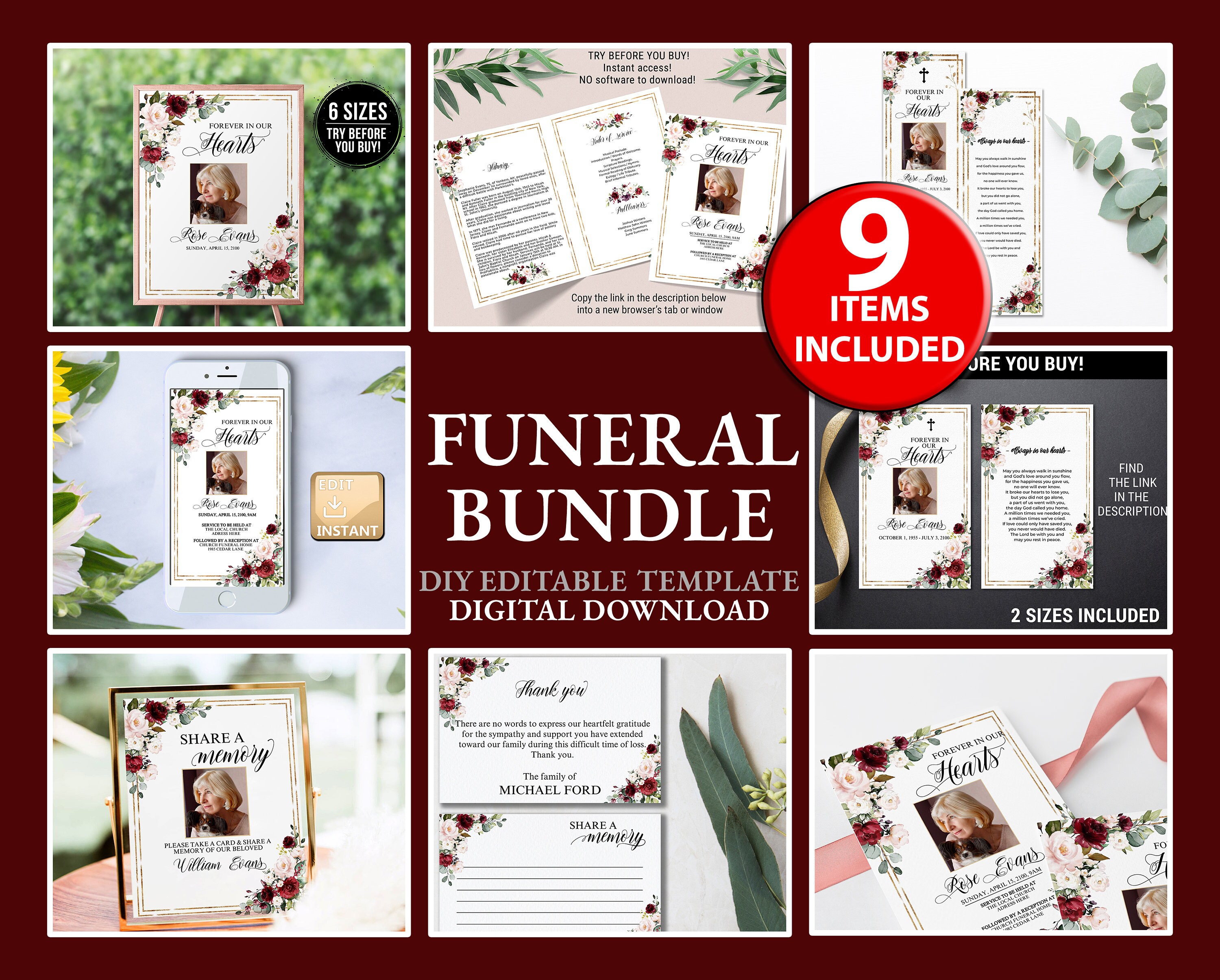 Funeral Bundle Set, Funeral Bundle Template for Woman, in Loving Memory ...