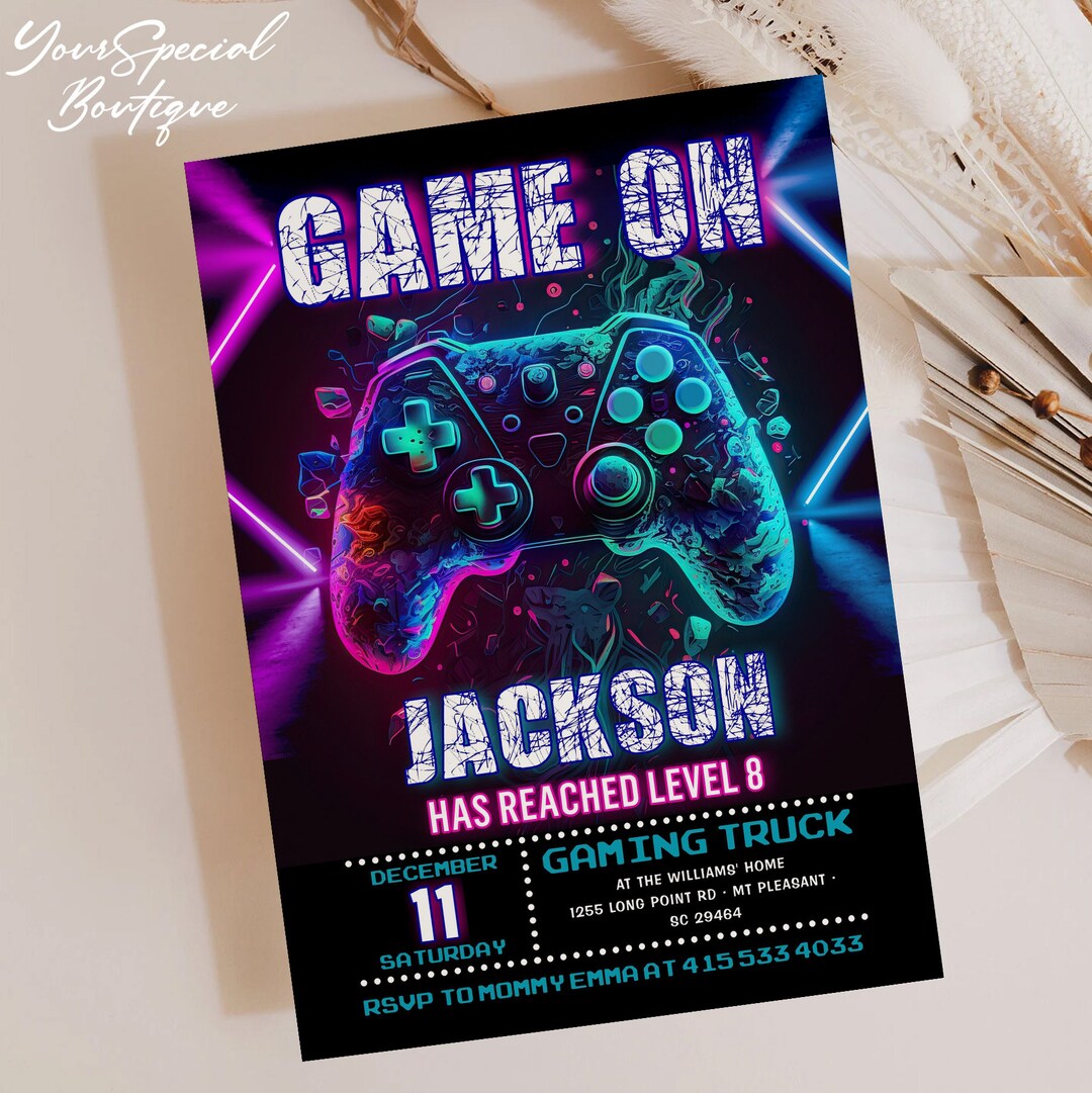 Editable Gaming Birthday Invitation, Gamer Invitation, Level up ...