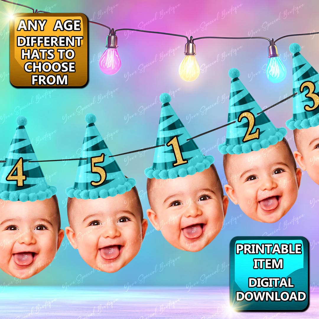 Birthday Hat With Face Banner, Birthday Garland Custom Face Photo ...