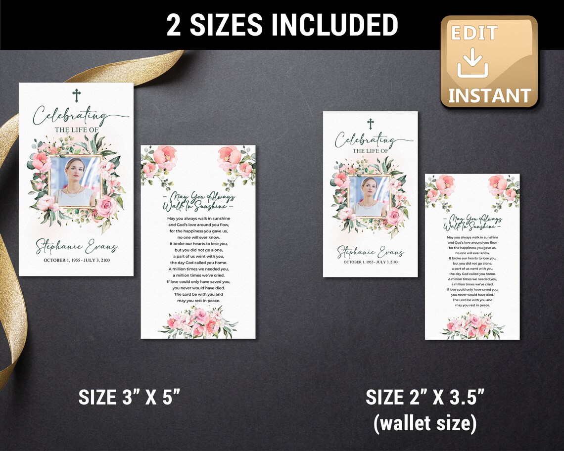 Funeral Prayer Cards Editable Memorial Prayer Cards Template - Etsy