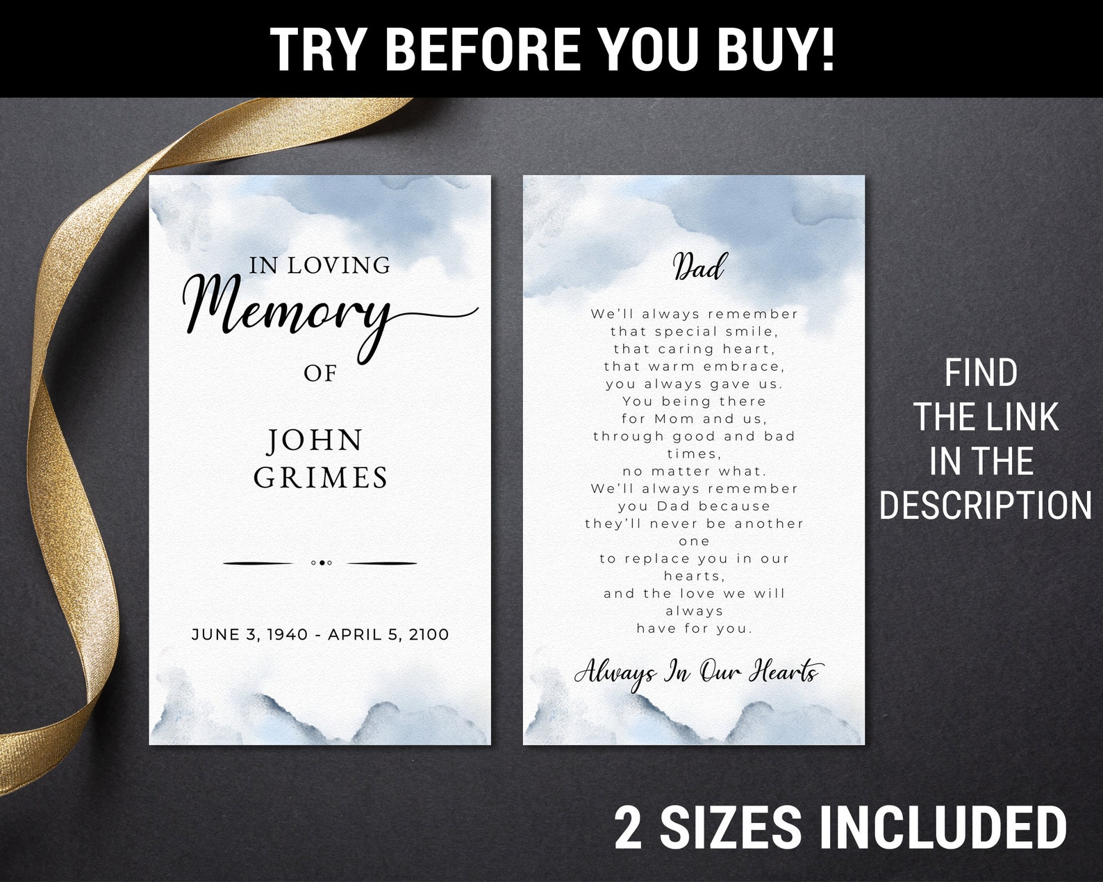 Memorial Prayer Card Template Men Prayer Card for Celebration - Etsy