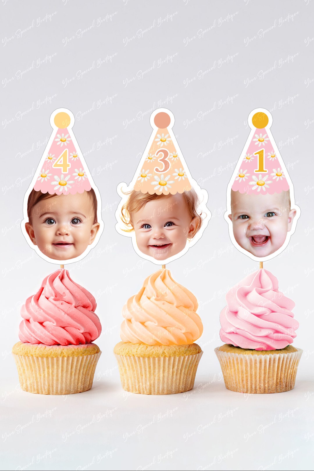 Daisy Photo Toppers | Daisy Cupcake Toppers | Photo Head |cupcake ...