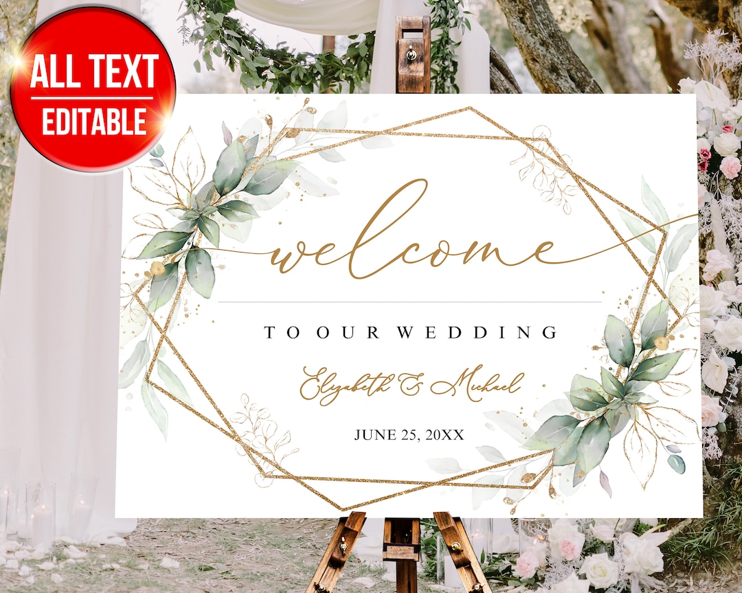 Wedding Welcome Sign Greenery, Wedding Welcome Sign Custom, Wedding ...