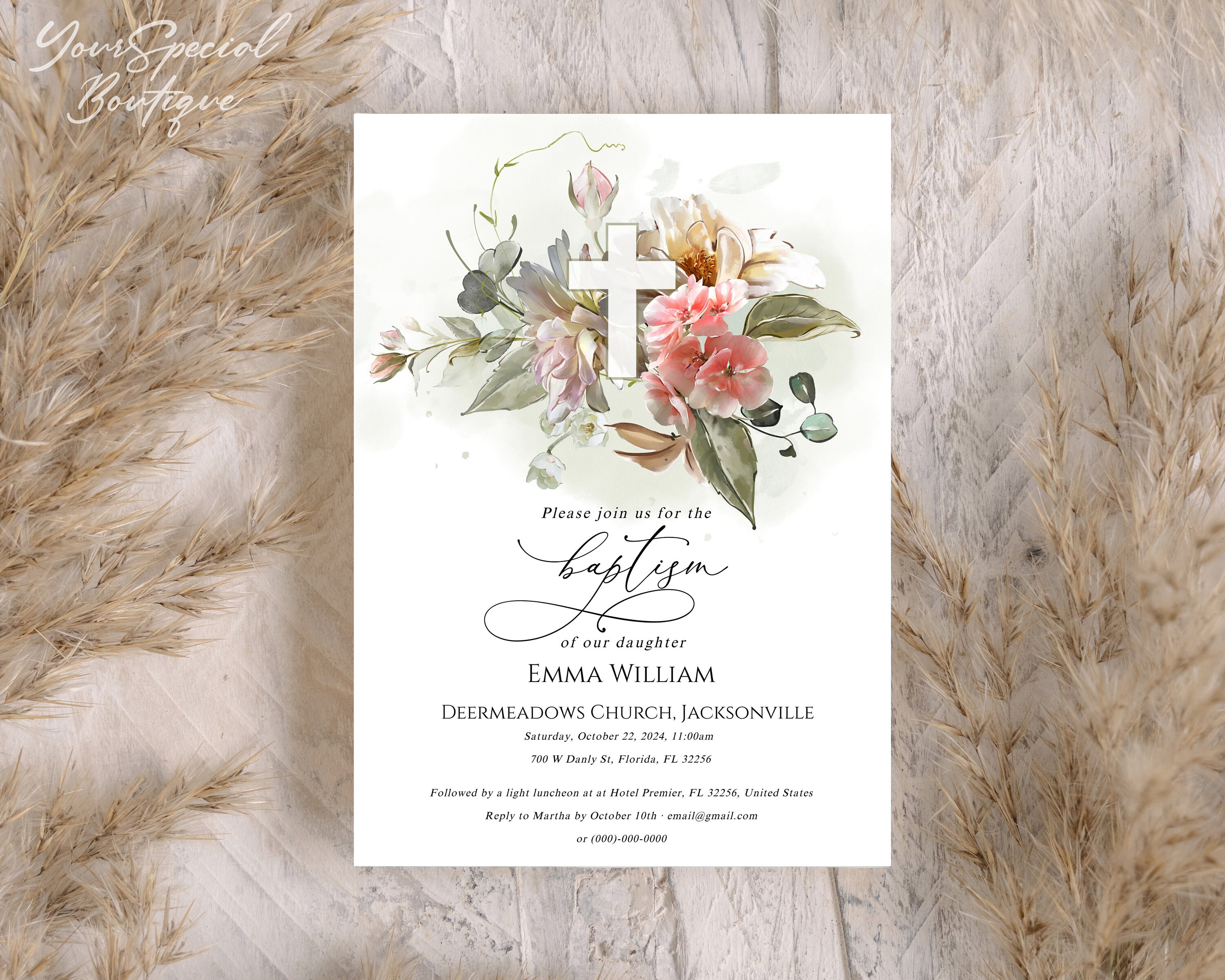 Fall Baptism Invitation Printable Digital INVITE Baptism - Etsy