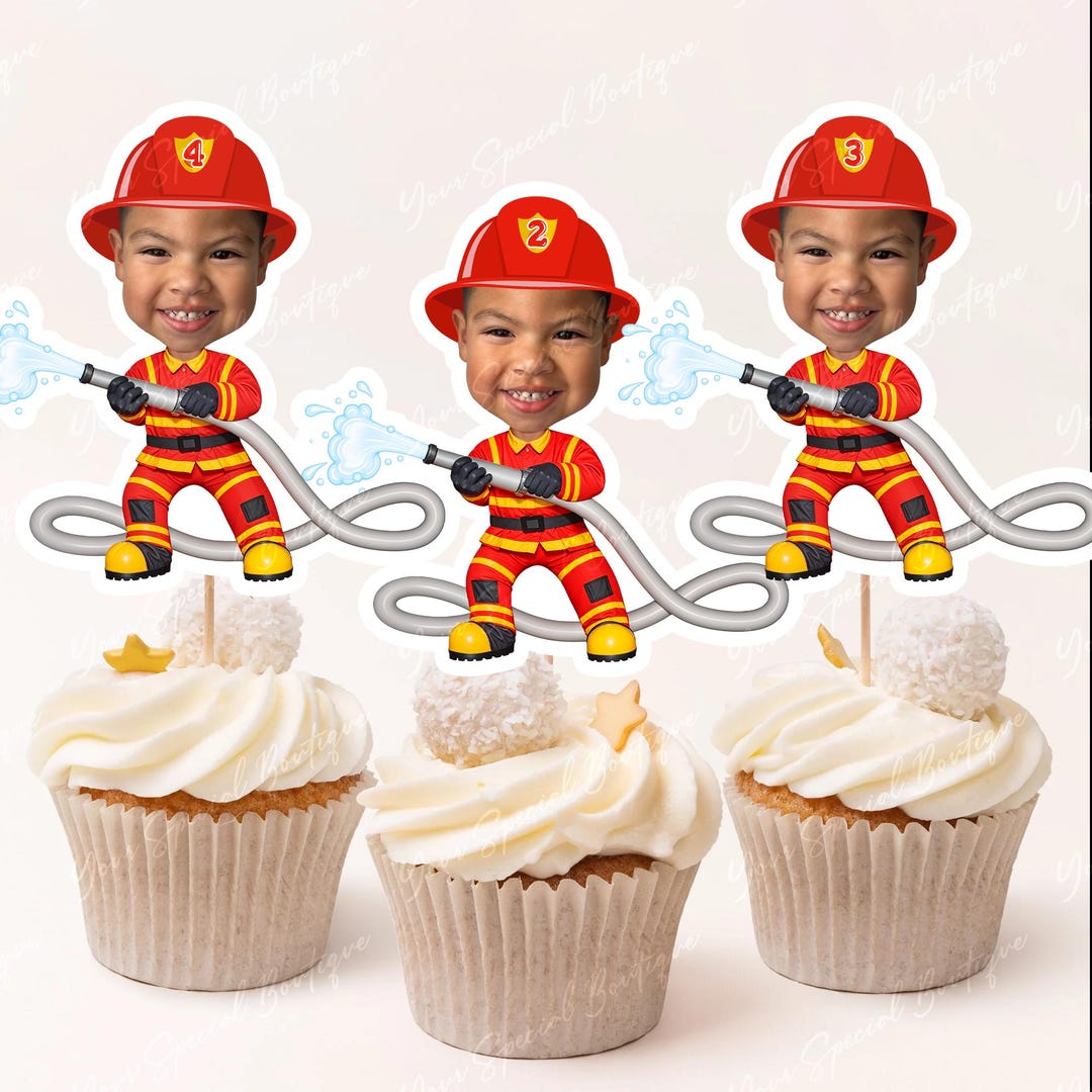 Firefighter Personalized Face Cupcake Toppers, Firefighter Cake Topper ...