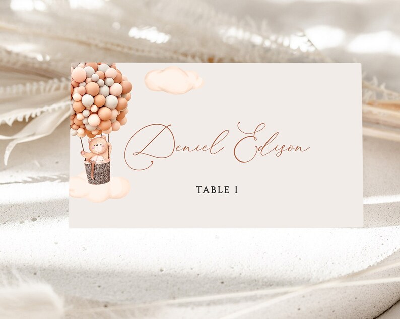 Bear Baby Shower Place Cards, Bear Balloons Table Name Cards, Guest ...