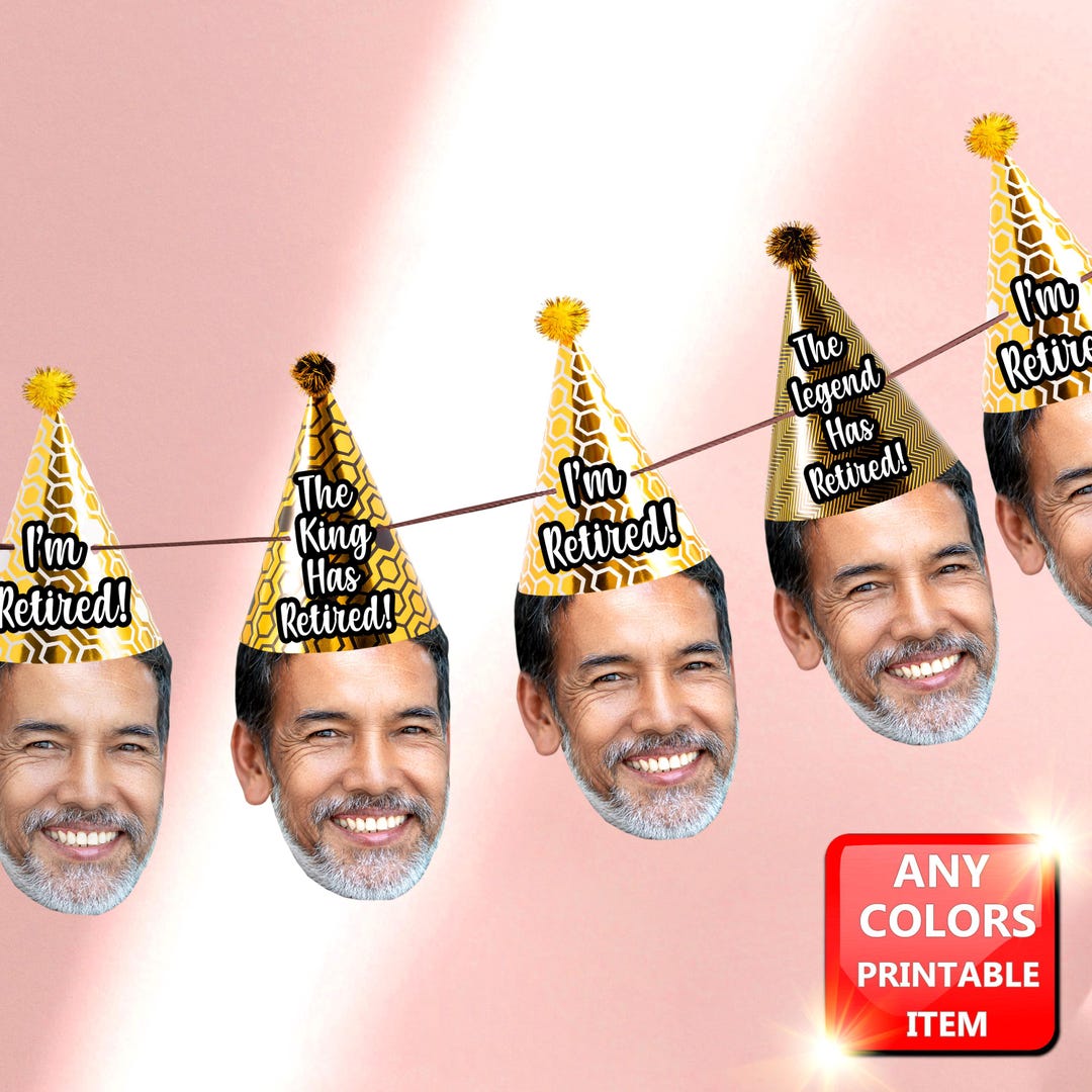 Retirement Banner With Face and Party Hat Backdrop, Officially Retired ...