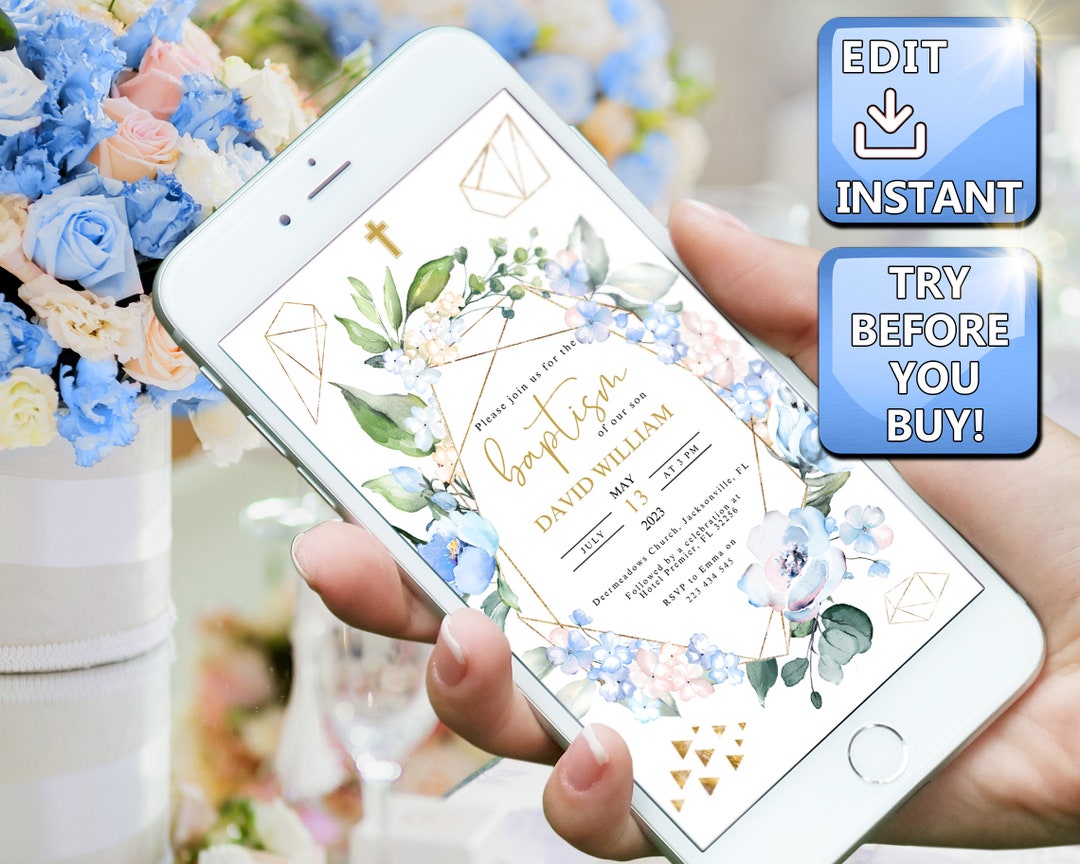 DIGITAL Baptism Invitation Template, Electronic Invite, Baptism Invite ...