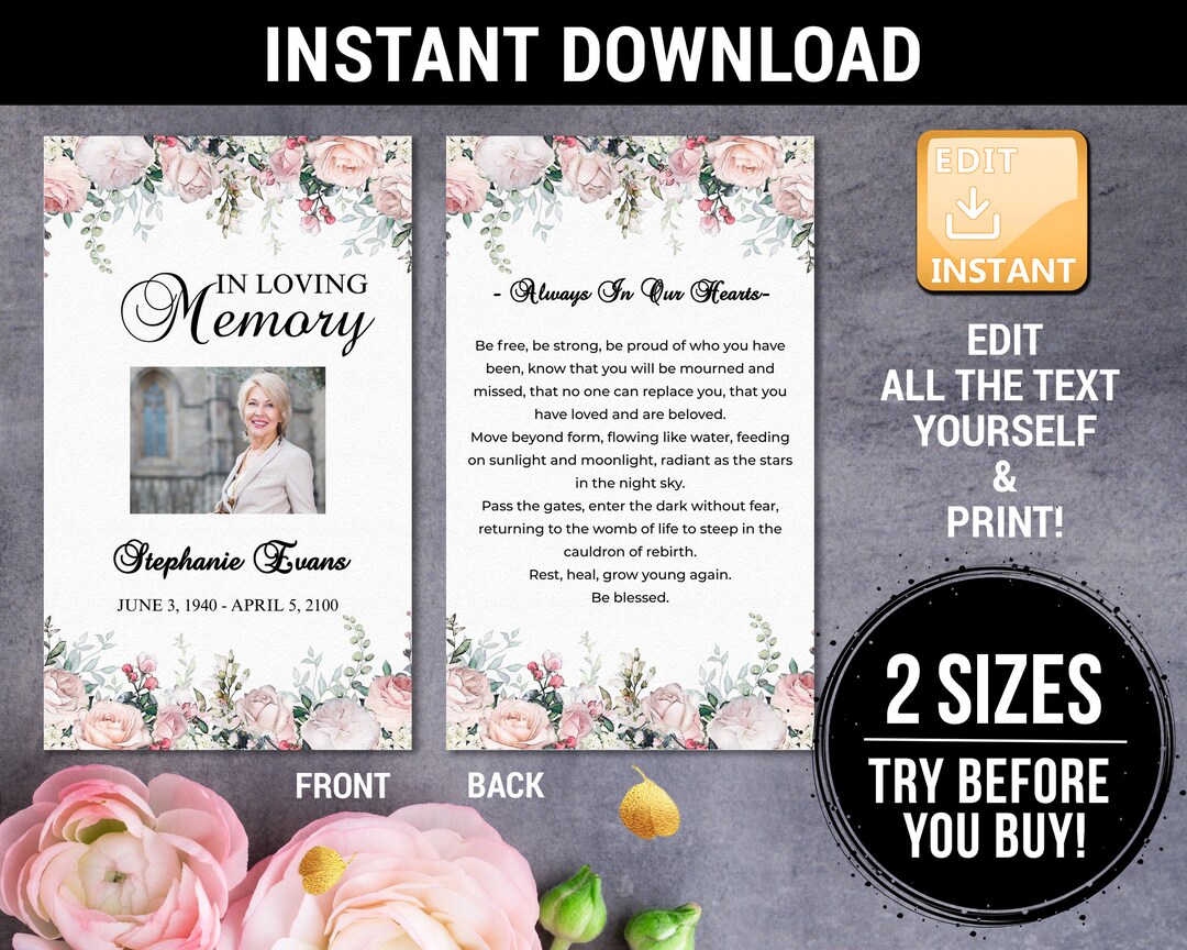 Memorial Prayer Card Template, Memorial Prayer Card Template Print ...