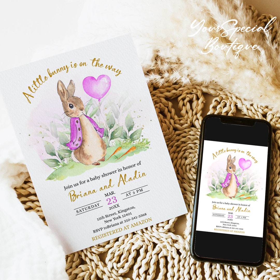PETER Rabbit Baby Shower Invitation Template, Minimalist, Editable ...