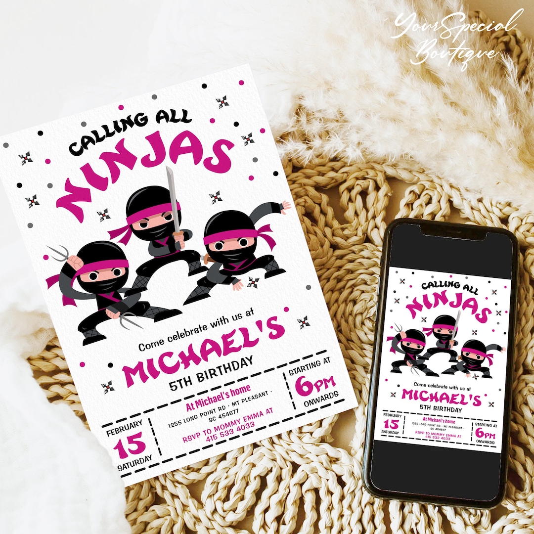 GIRL Ninja Birthday Invitation, Editable Birthday Party Invitation ...