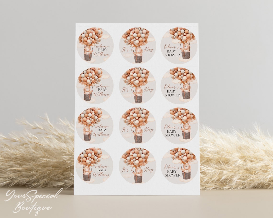 Cupcake Toppers Baby Shower Bear Balloon Digital File - Etsy