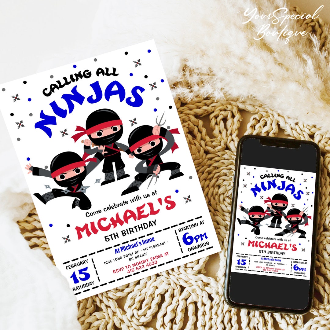 Ninja Kid Digital Invitation Party File, BLUE Ninja Kids Birthday Theme ...