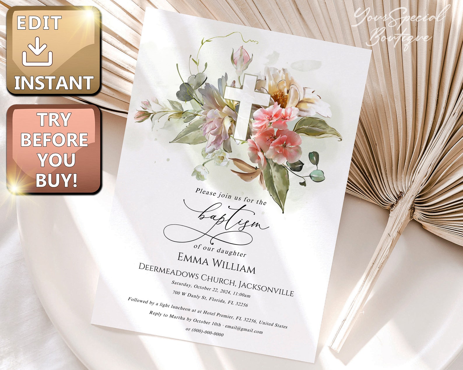 Fall Baptism Invitation Printable Digital INVITE Baptism - Etsy