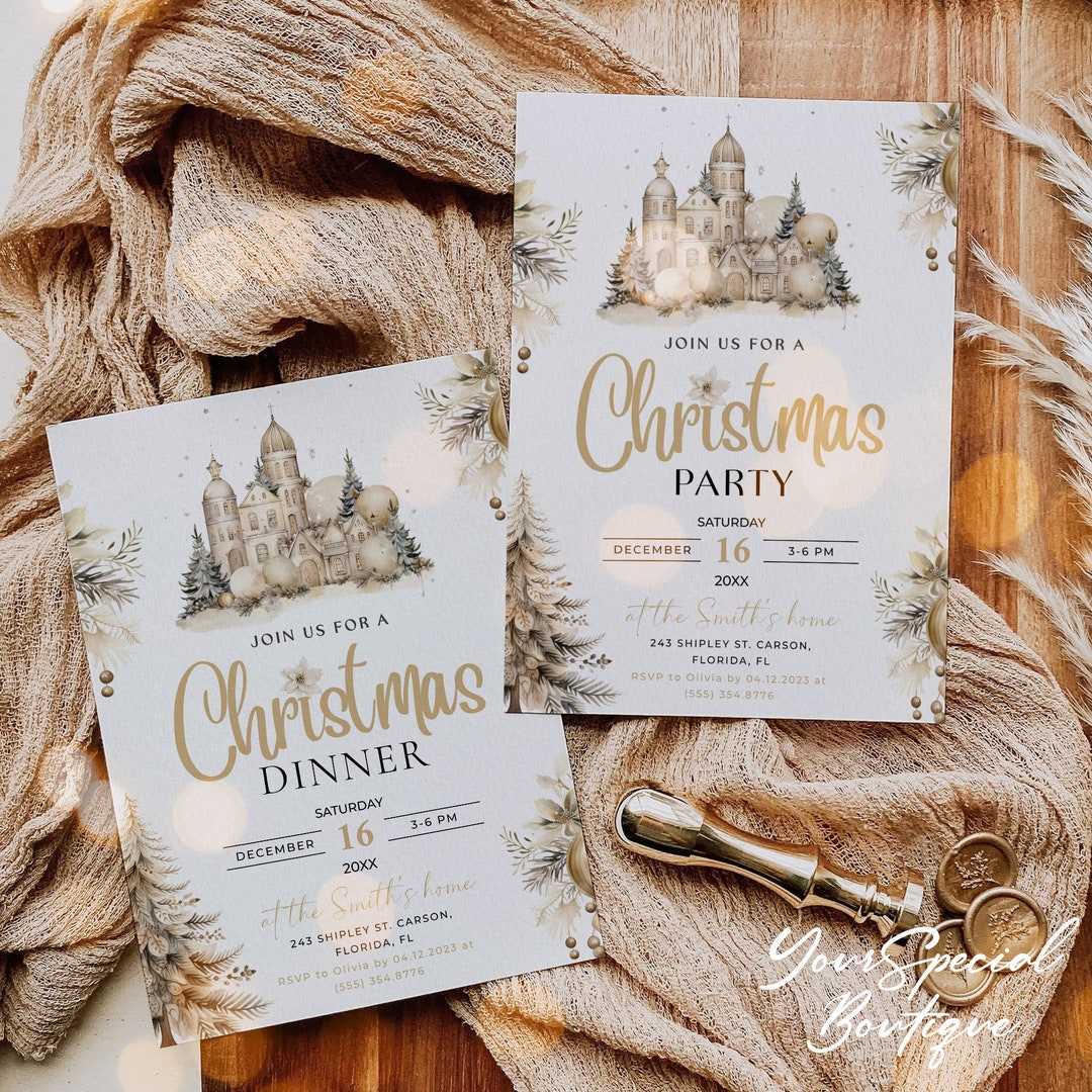 Editable Neutral Boho Christmas Party Invitation Christmas Party Invite ...