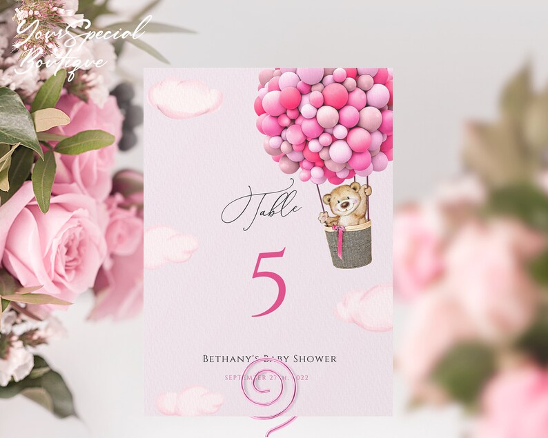Baby Shower Sign Bear Balloon Table Numbers Editable Sign, Bear ...