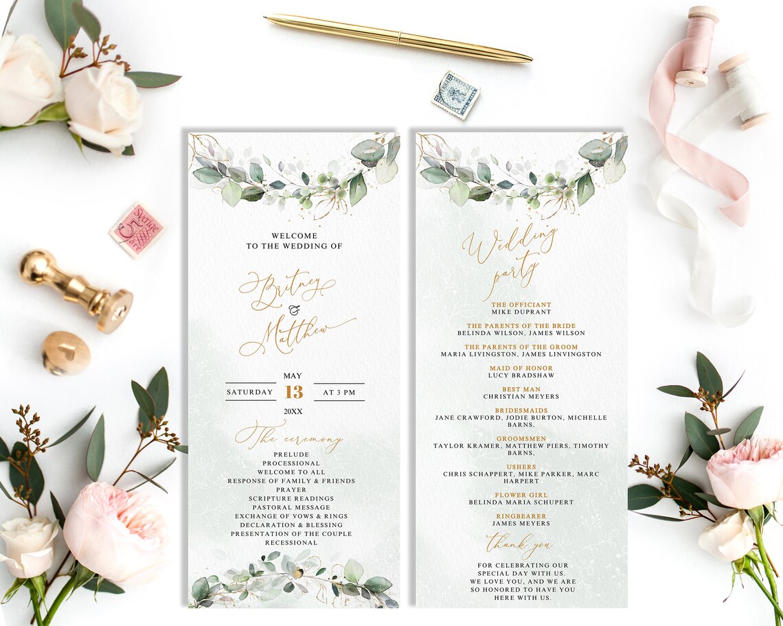 Wedding Program Gold Wedding Program Template Wedding - Etsy