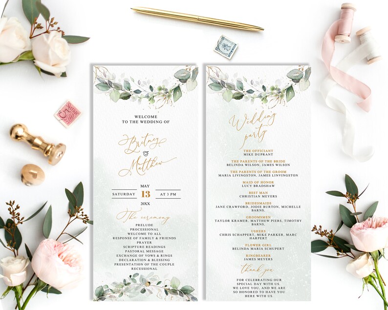Wedding Program Gold Wedding Program Template Wedding - Etsy