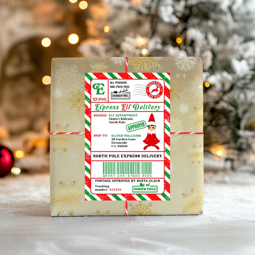 EDITABLE Custom Elf Shipping Postage Label Template, Elf Label Sticker ...