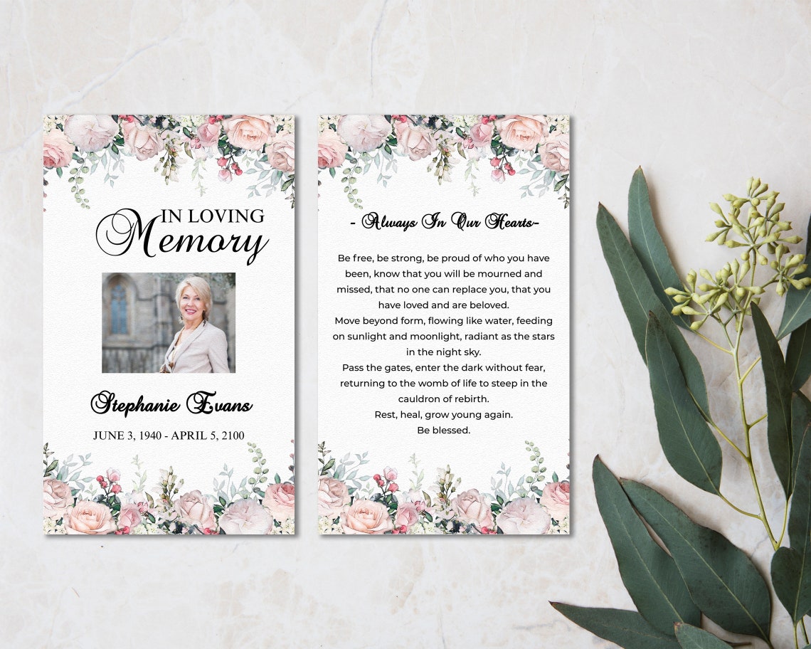 Memorial Prayer Card Template Memorial Prayer Card Template - Etsy