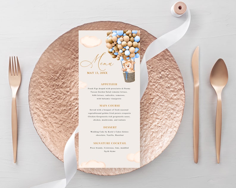 Menu Bear Balloons Baby Shower Brunch Dinner Printable - Etsy