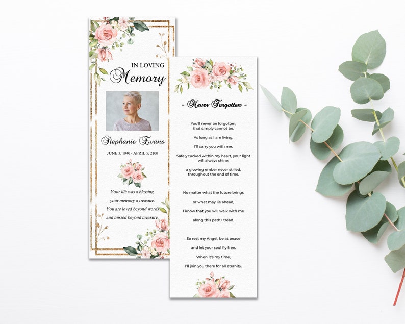 Funeral Bookmark Memorial Personalized Laminated Bookmarks - Etsy
