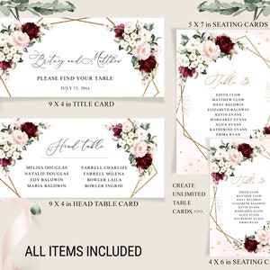 Burgundy Wedding Seating Table Cards, Marsala Find Your Table , Seat ...