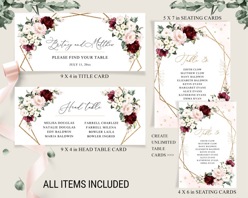 Burgundy Wedding Seating Table Cards Marsala Find Your Table - Etsy